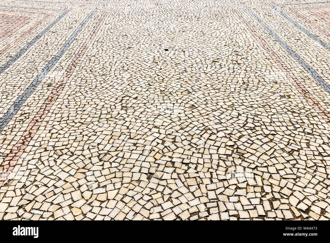 Top view on paving stone road. Old pavement of granite texture. Street ...