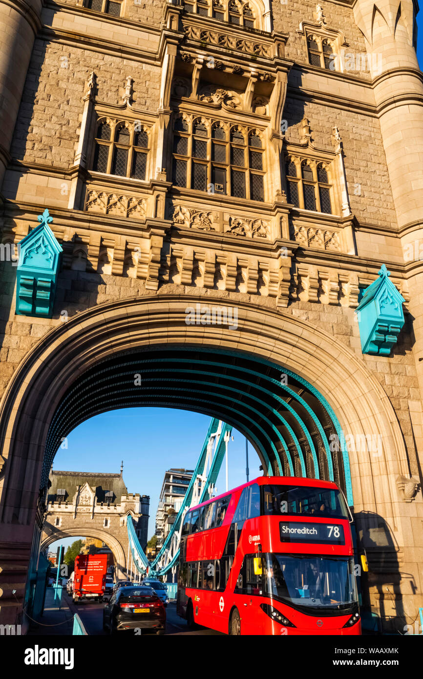 England, London, Tower Bridge with Red Double Decker Bus, 30075153 ...