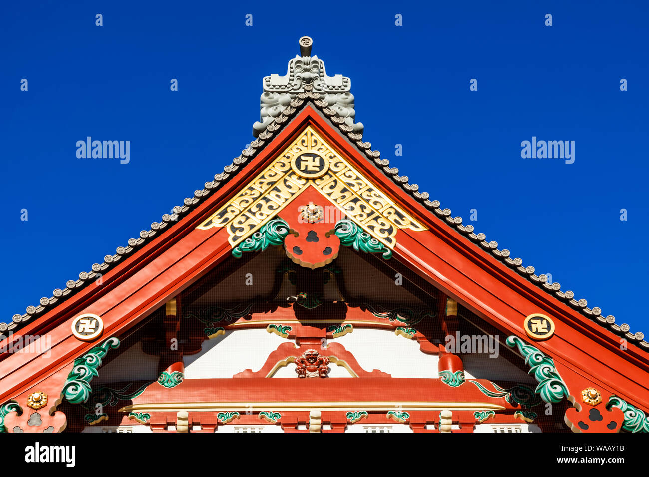 Japan, Honshu, Tokyo, Asakusa, Sensoji Temple, The Main Hall, Rooftop ...
