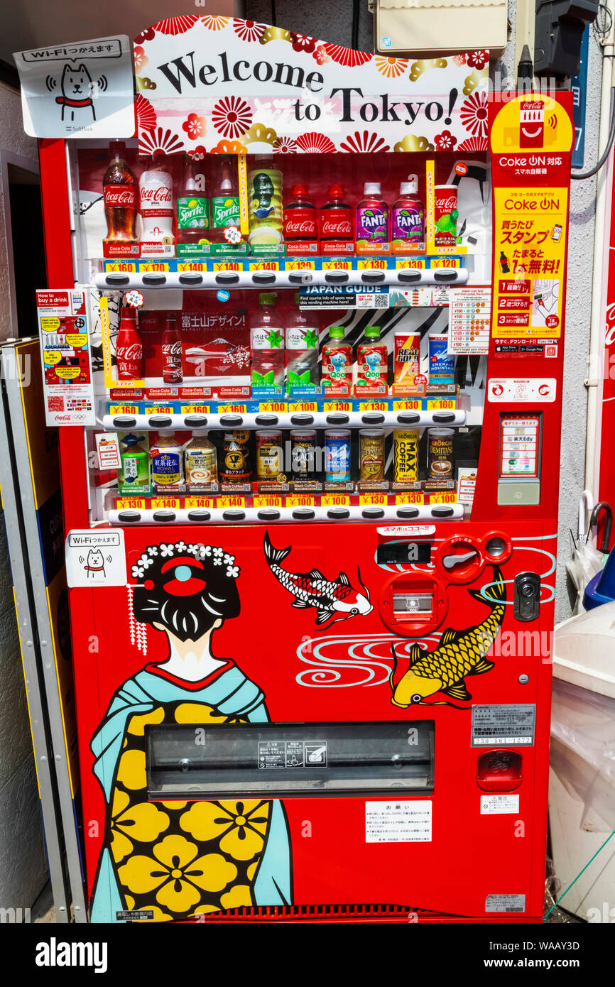 Japan, Honshu, Tokyo, Asakusa, Colourful Drink Vending Machine ...
