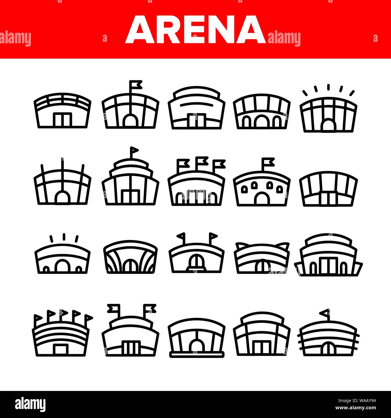 Collection Arena Buildings Sign Icons Set Vector Stock Vector Image ...