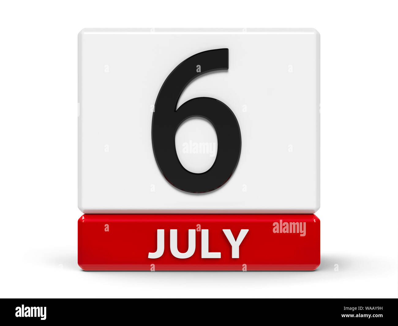 Red and white calendar icon from cubes - The Sixth of July - on a white ...