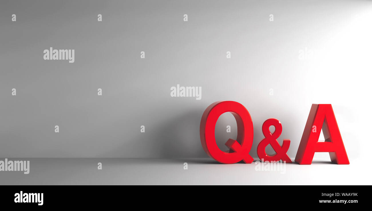 Red letters Q&A - Questions and answers - on grey background, three ...
