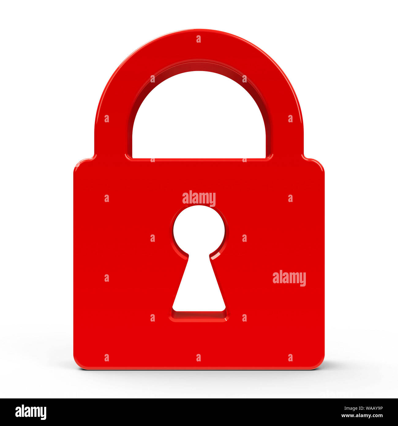 Red padlock sign isolated on white background, represents security and ...