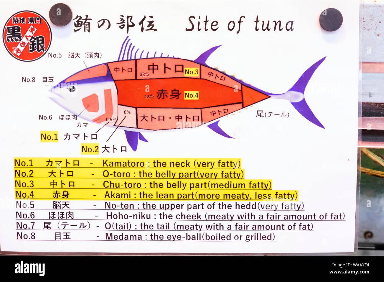 Japan, Honshu, Tokyo, Tsukiji Market, English Language Sign Describing ...
