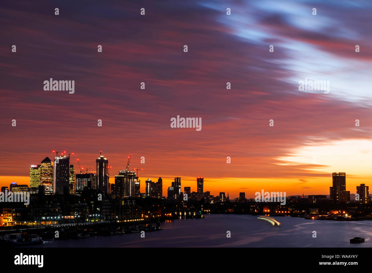 England, London, Dawn Over Docklands and River Thames, 30075723 Stock ...