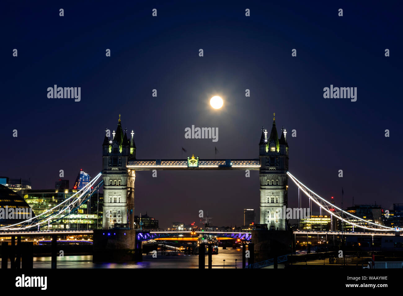 England, London, Tower Bridge at Night with Full Moon, 30075811 Stock ...