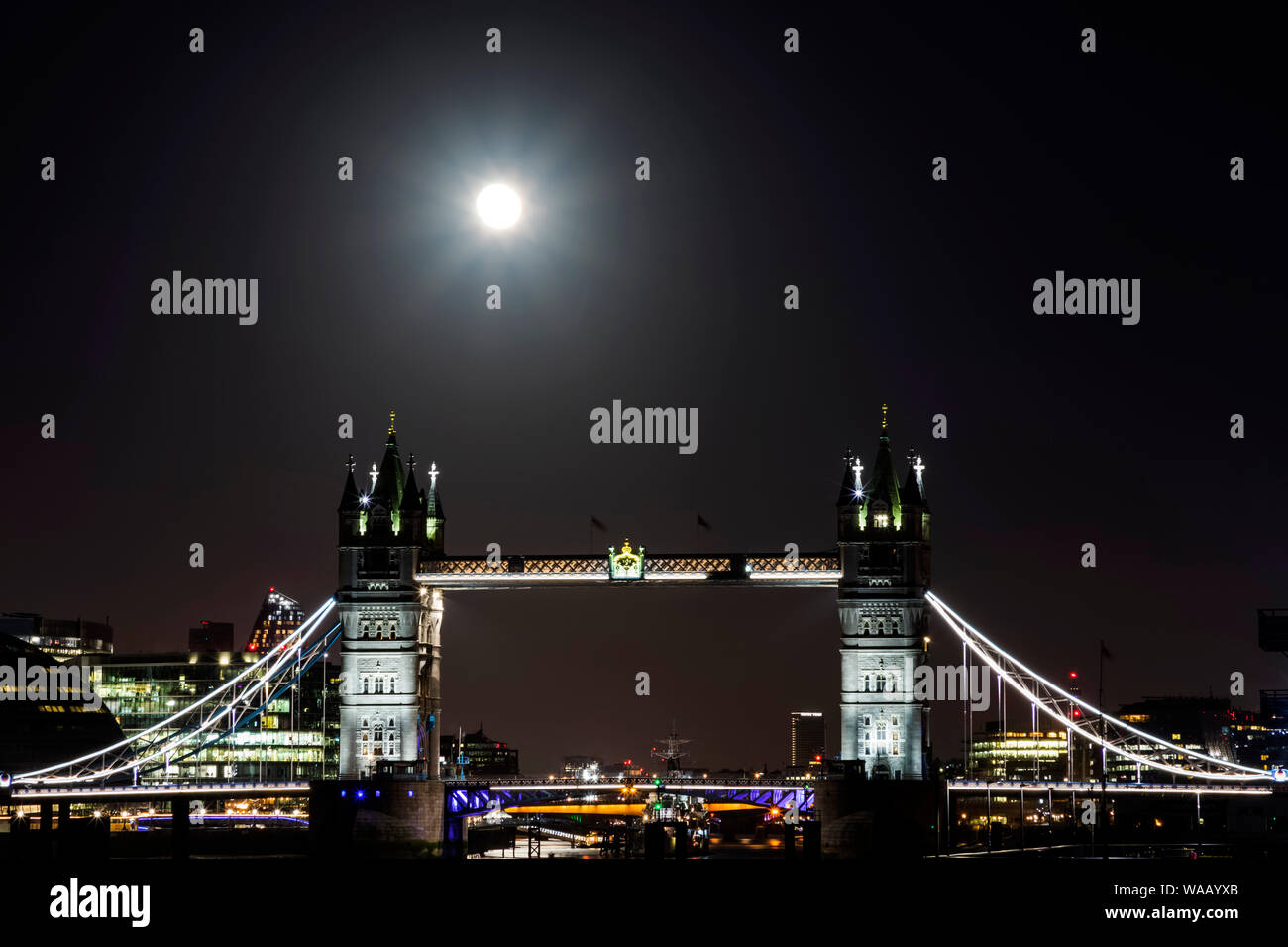 England, London, Tower Bridge at Night with Full Moon, 30075838 Stock ...