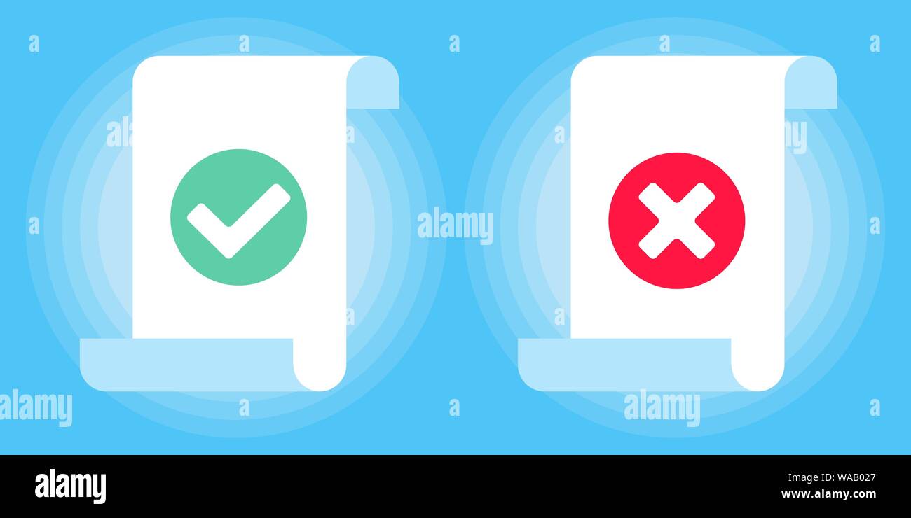 Document paper sheet page with claim form, check mark tick and cross ...