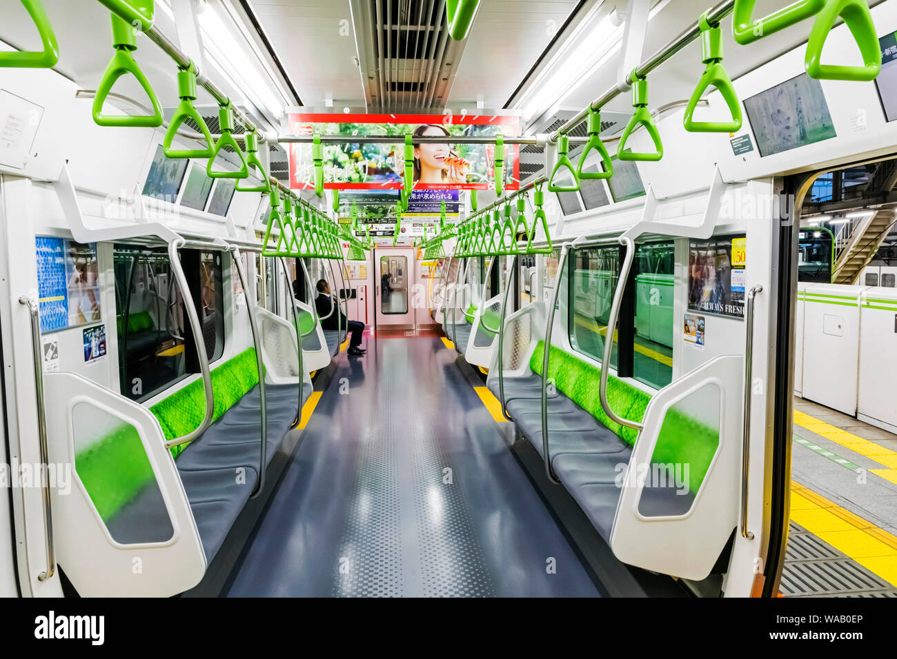 Japan, Honshu, Tokyo, Yamonote Line, Interior of Train Carriage ...