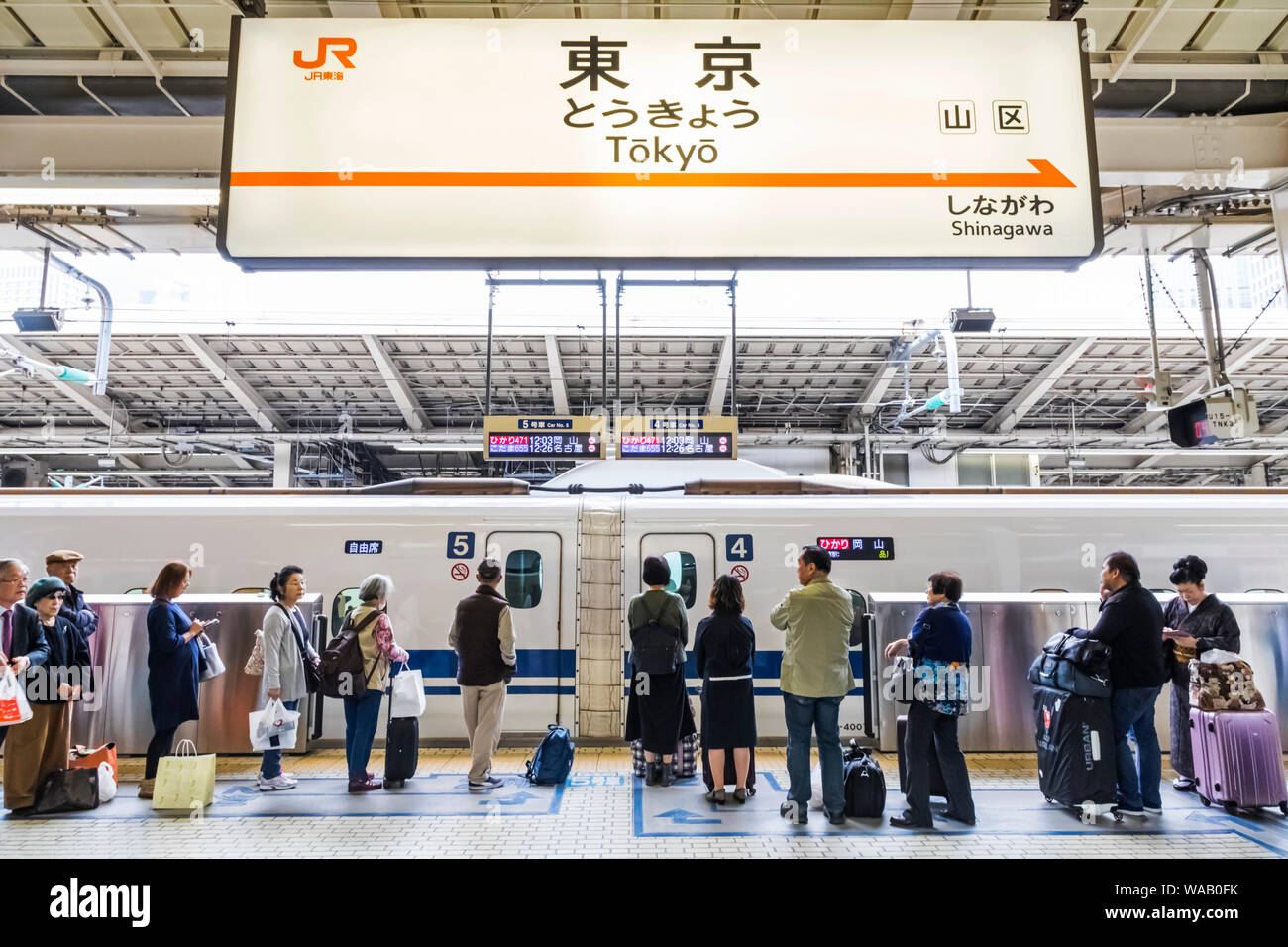 Japan, Honshu, Tokyo, Tokyo Station, Passengers Waiting to Board Shinkansen Train, 30076253 ...