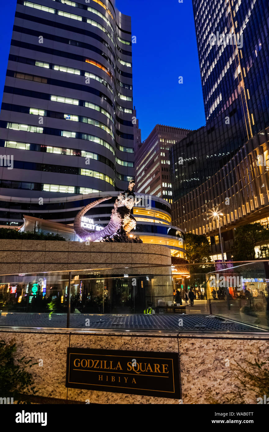 Japan, Honshu, Tokyo, Yurakucho, Hibiya, Godzilla Square, Giant Statue ...