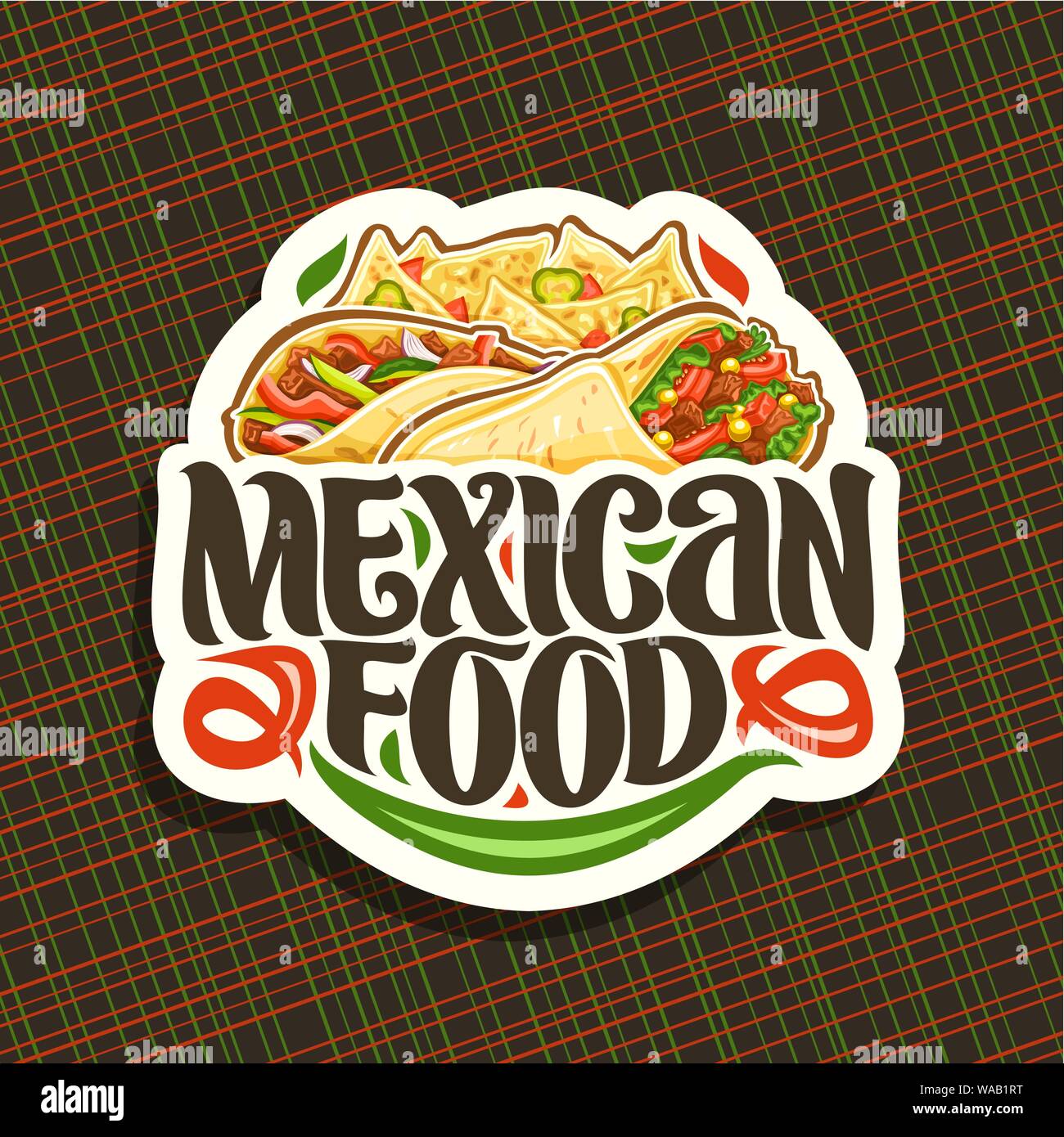 Vector logo for Mexican Food, cut paper icon with fresh burrito with ...