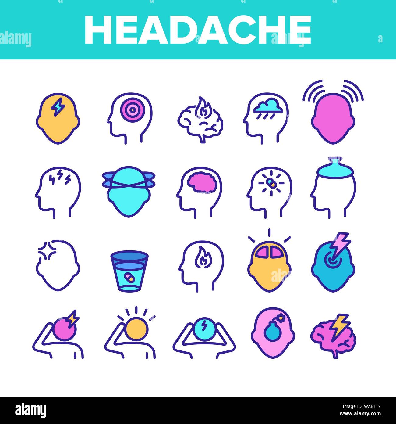 Color Headache Elements Icons Set Vector Stock Vector Image & Art - Alamy