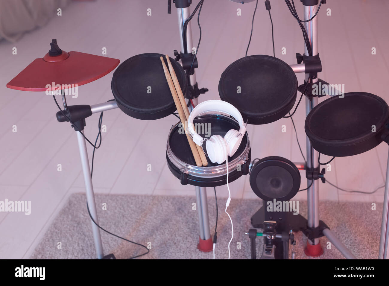 Musical instruments, hobby and music concept - electronic drum set ...