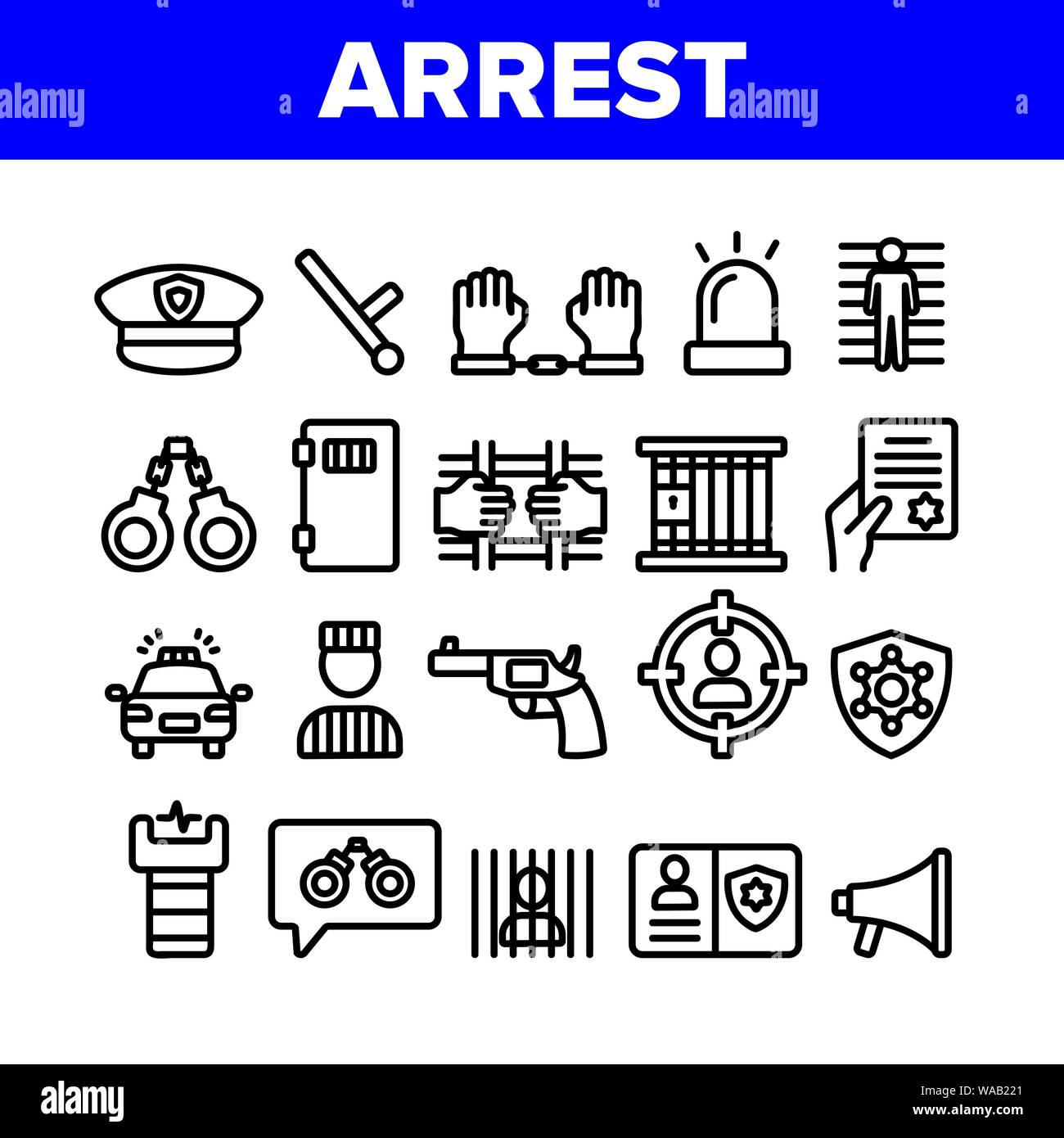 Collection Arrest Elements Sign Icons Set Vector Stock Vector Image ...