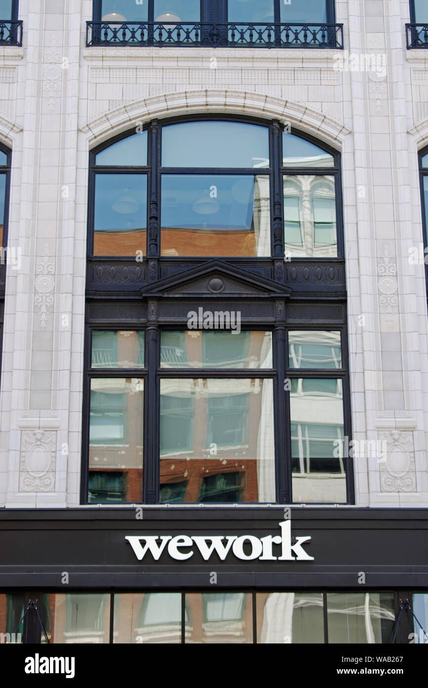 Wework Location and Exterior View of We Work Sign in Downtown Detroit ...