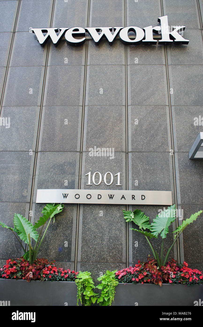 Wework Location and Exterior View of We Work Sign in Downtown Detroit ...