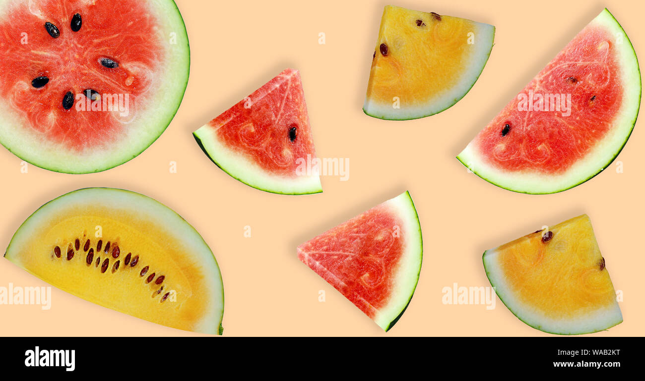 Variety of whole and sliced watermelon fruits isolated background Stock ...