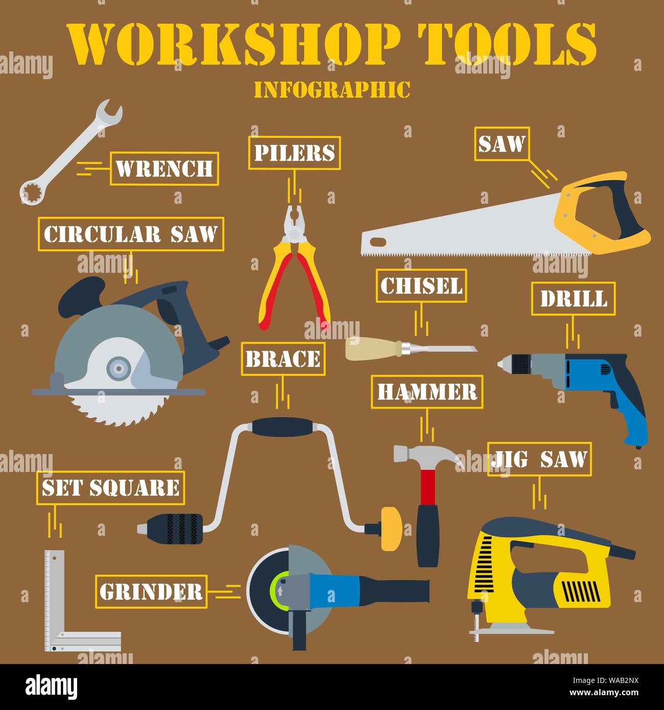 Workshop Tools Infographics. Full Color Design. Vector Illustration ...
