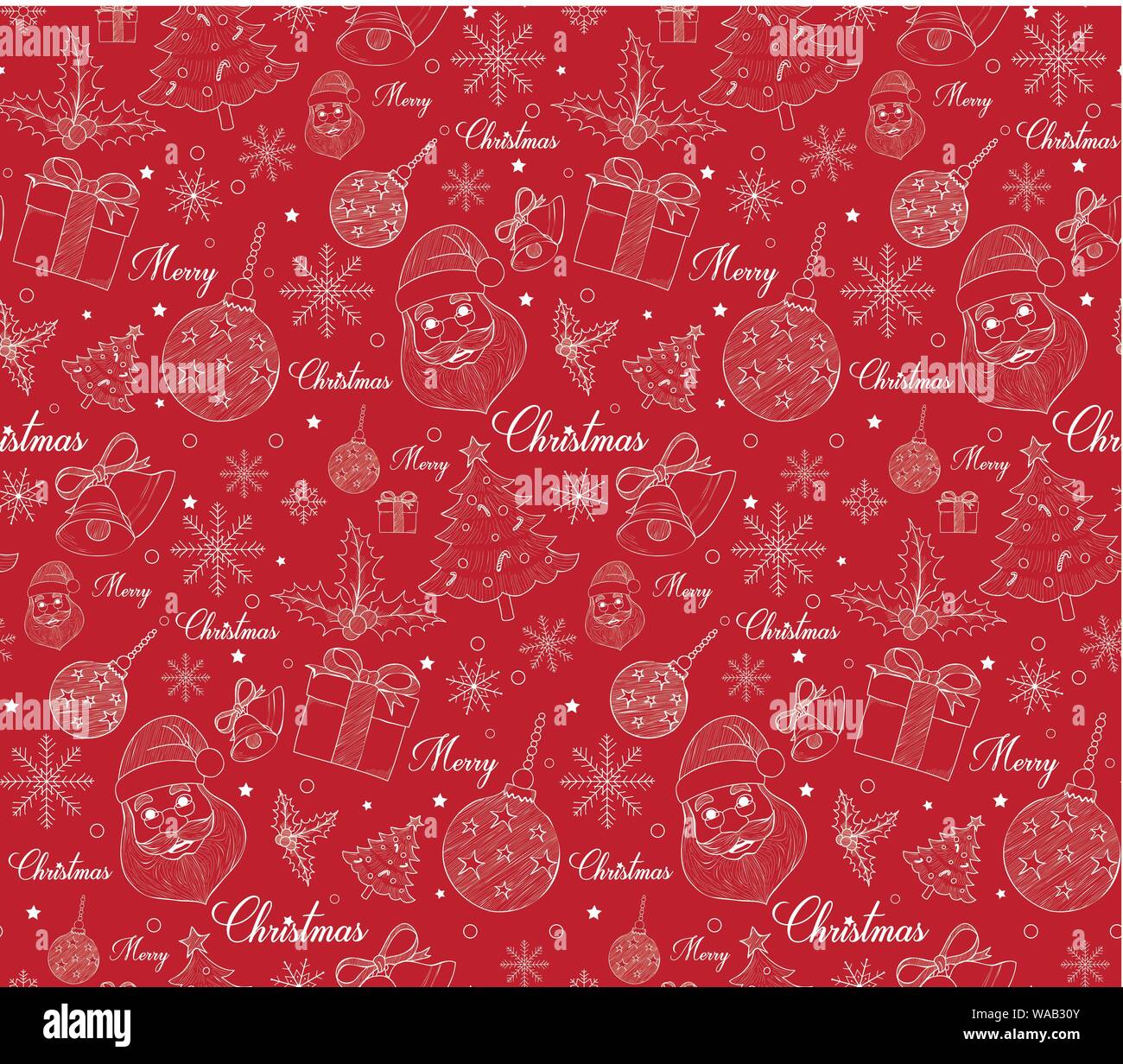 Seamless Merry Christmas Pattern of Line Drawings with Xmas Elements ...