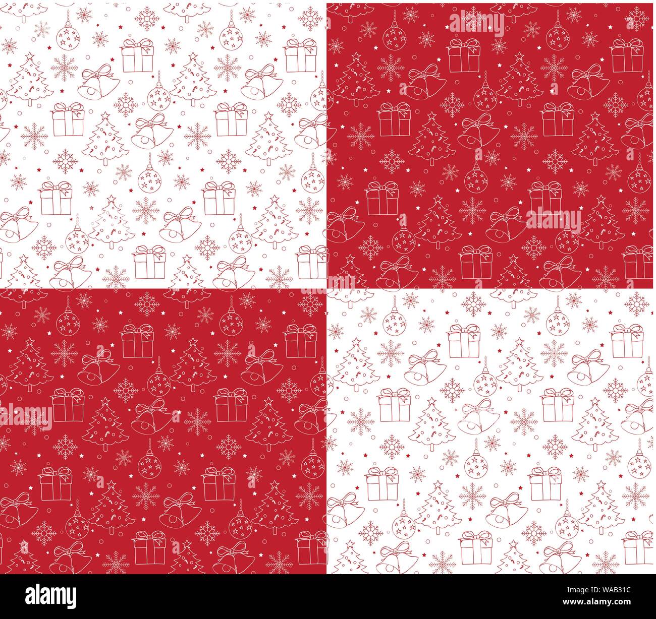 Seamless Merry Christmas Pattern of Line Drawings with Xmas Elements ...