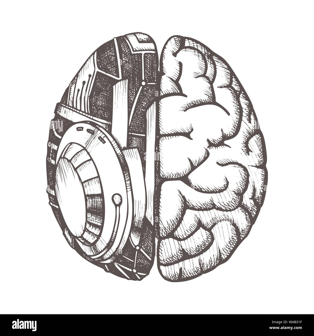 Innovation Machine Robotic Brain Monochrome Vector Stock Vector Image ...