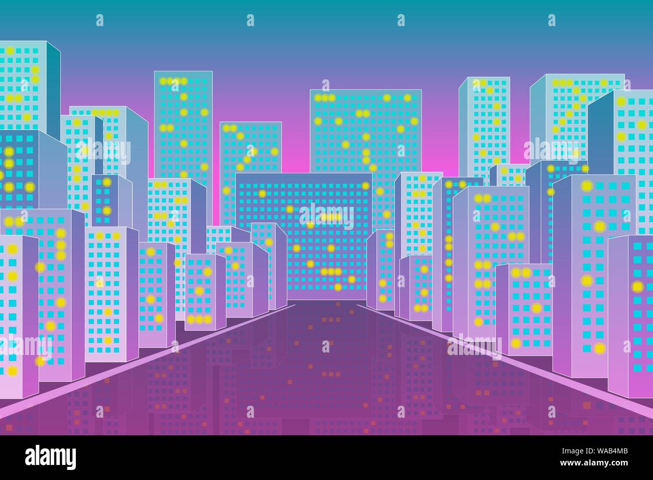 Modern city scape perspective view, street with buildings and a road ...