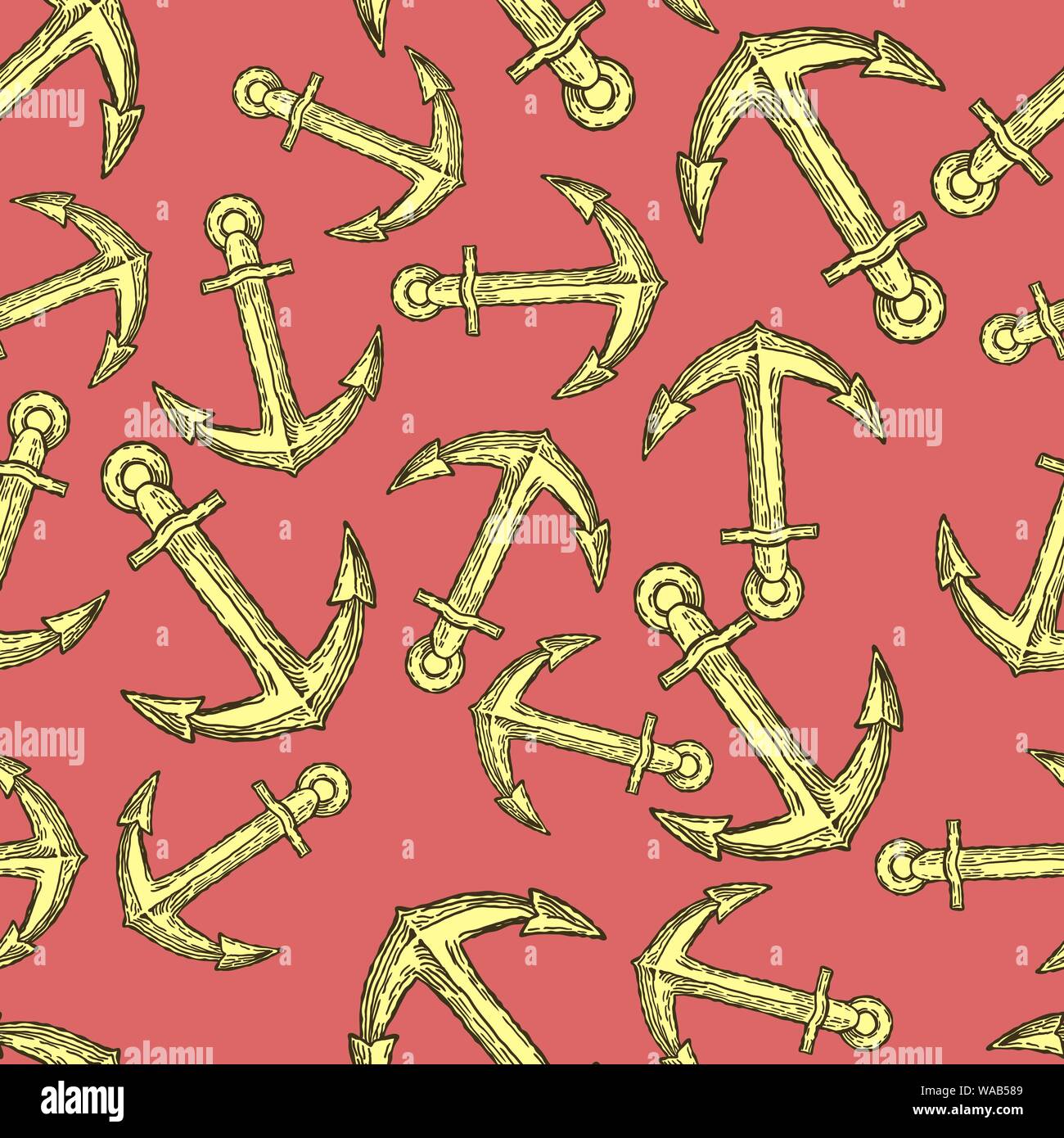 Vintage Anchor Hand Drawn Seamless Pattern Background. Vector Stock ...