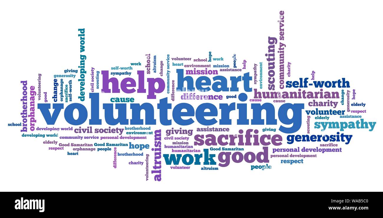 Volunteering issues and concepts word cloud illustration. Word collage ...