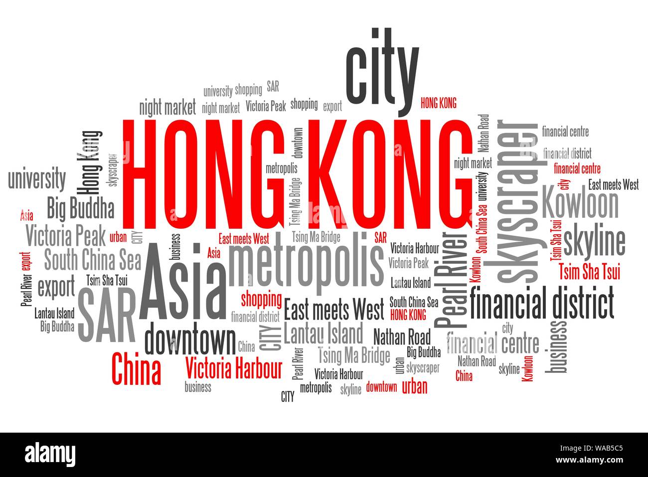 Hong Kong related symbols and concepts word cloud illustration. Word ...