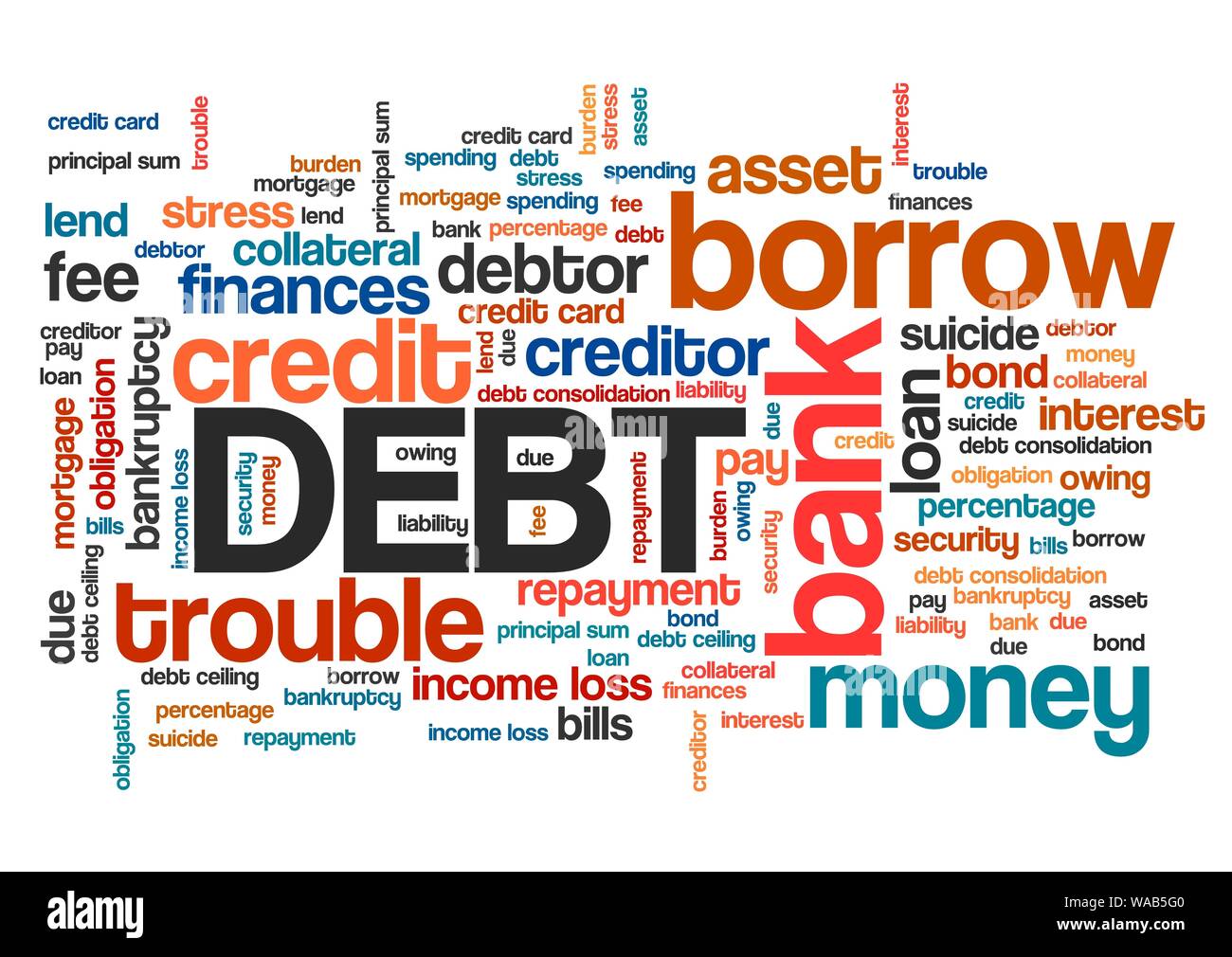 Debt keywords - finance issues and concepts tag cloud illustration ...