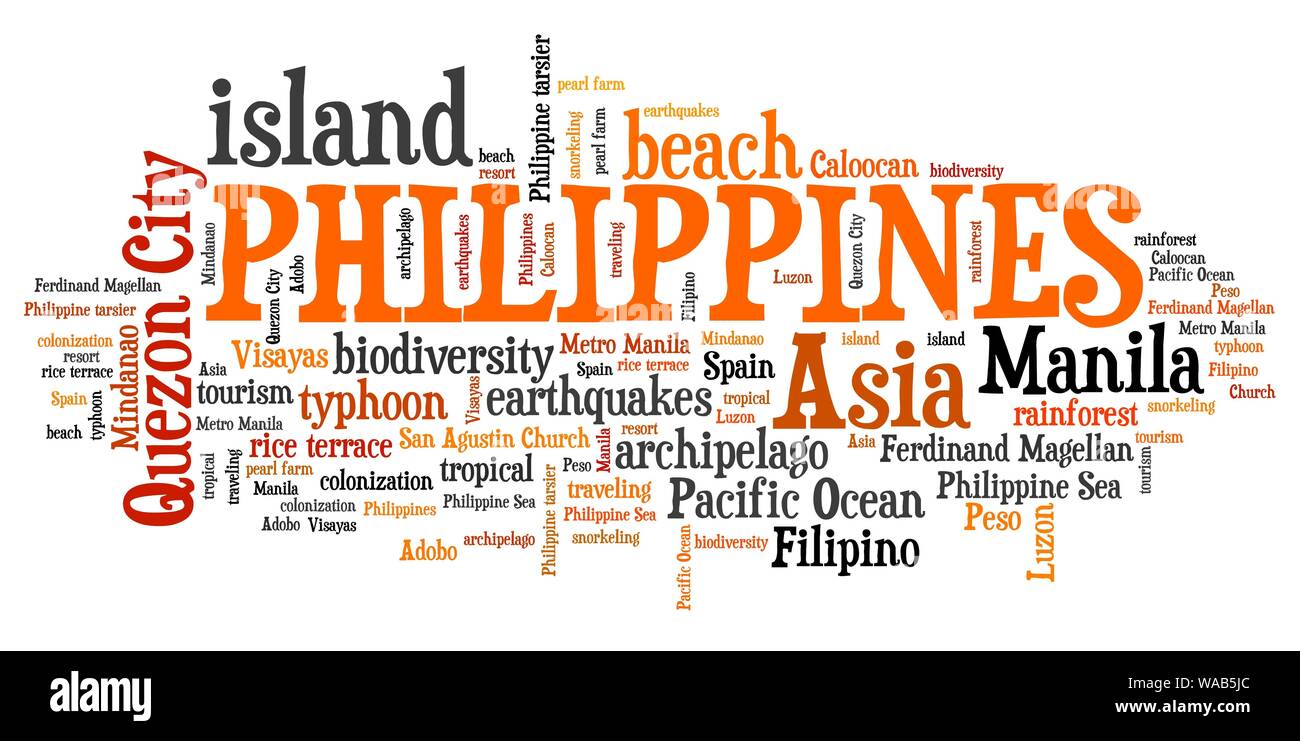 Philippines tag cloud illustration. Country word collage Stock Photo ...