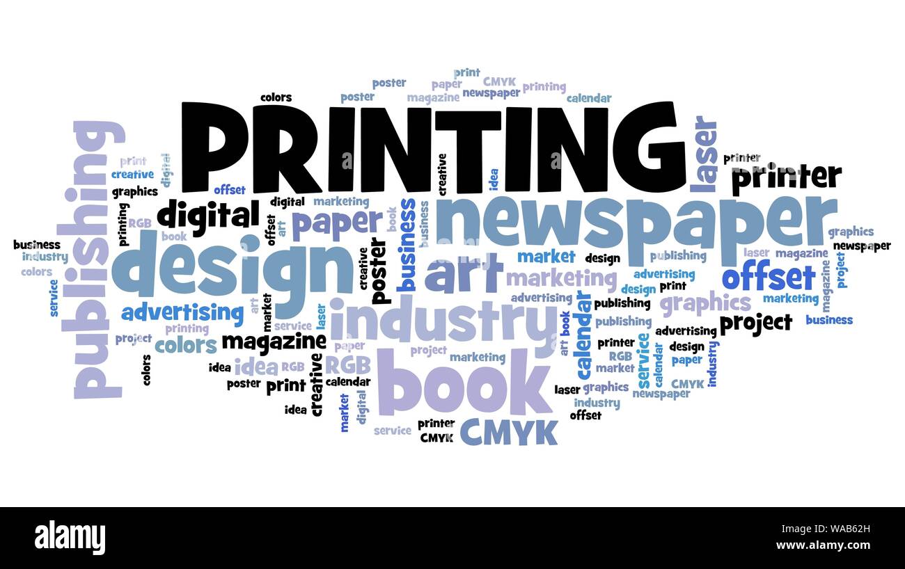 Printing industry - book and newspaper print business word cloud Stock ...