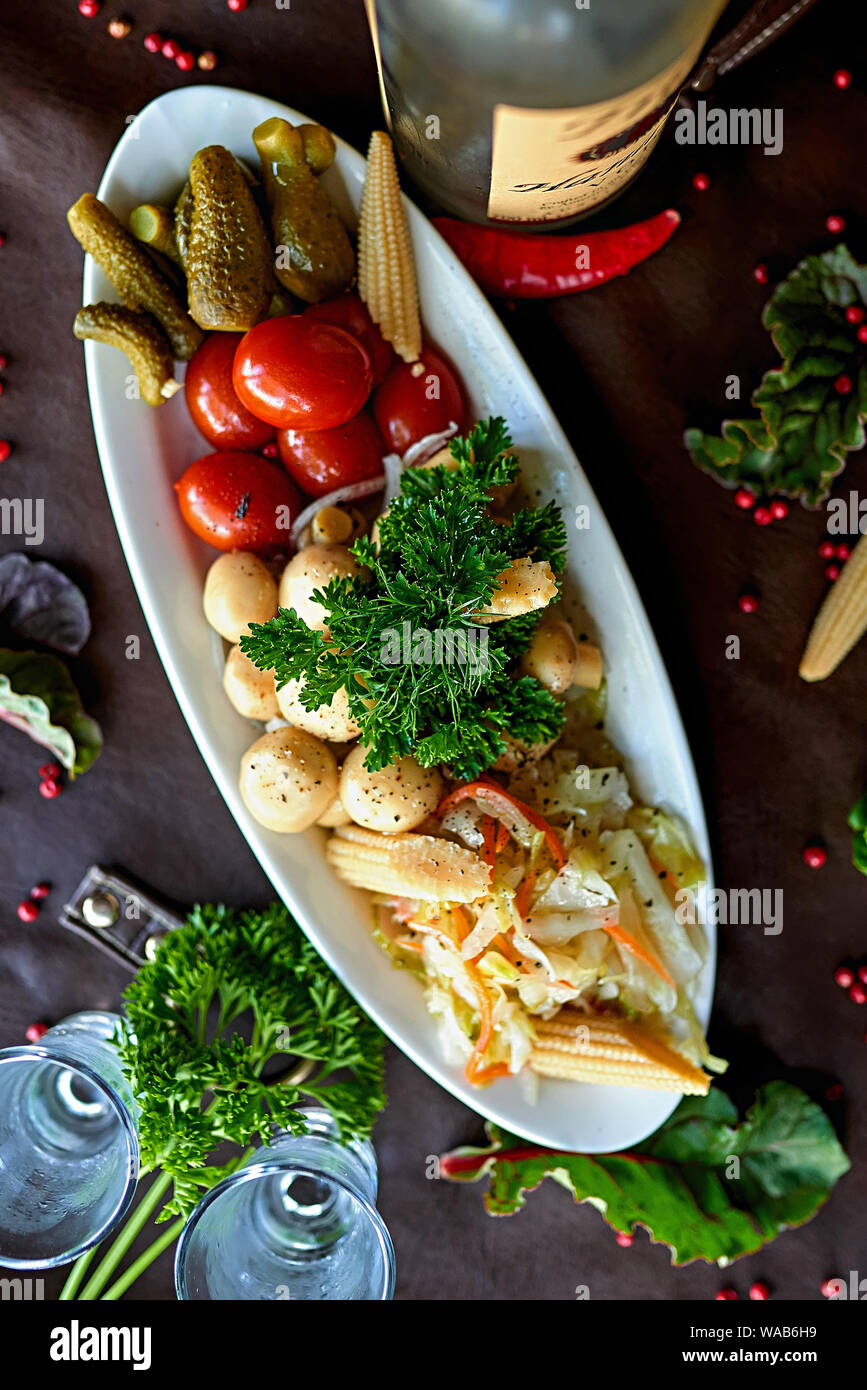 Pickles Russian snack plate Stock Photo - Alamy