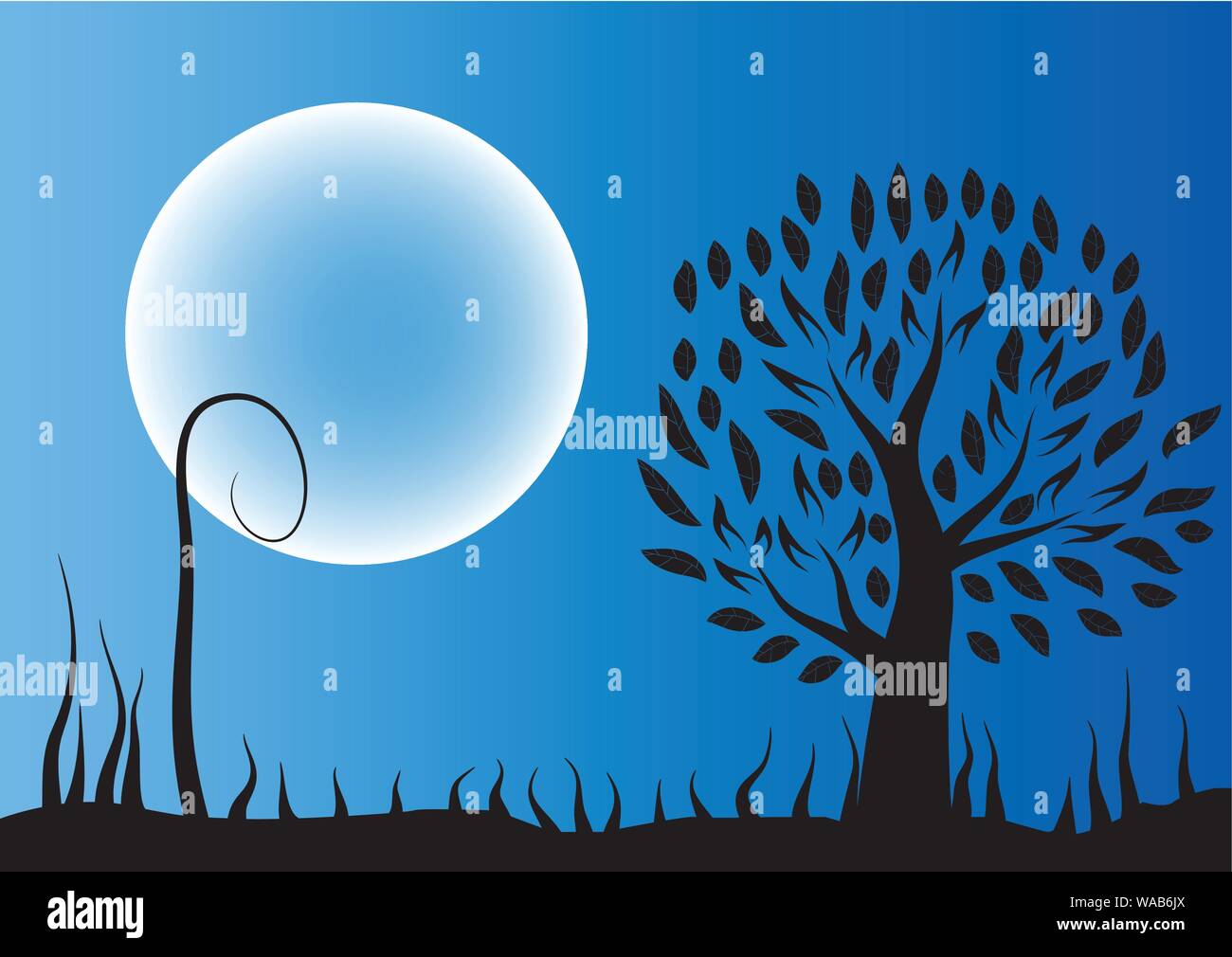Moon tree silhouette against black background Stock Vector Image & Art ...