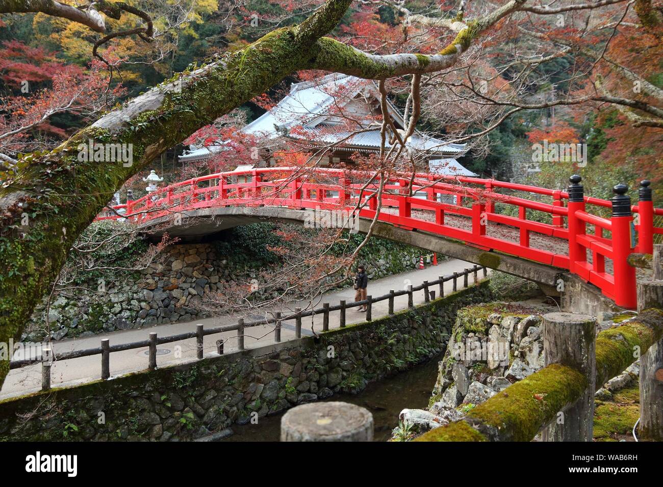Red Japanese bridge in Minoo Park near Osaka, Japan Stock Photo - Alamy