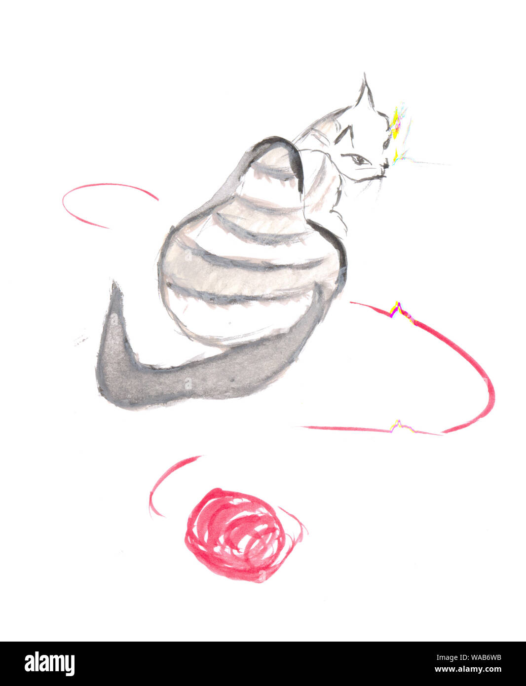 Sitting cat drawing handmade with brush. Original art, watercolor ...