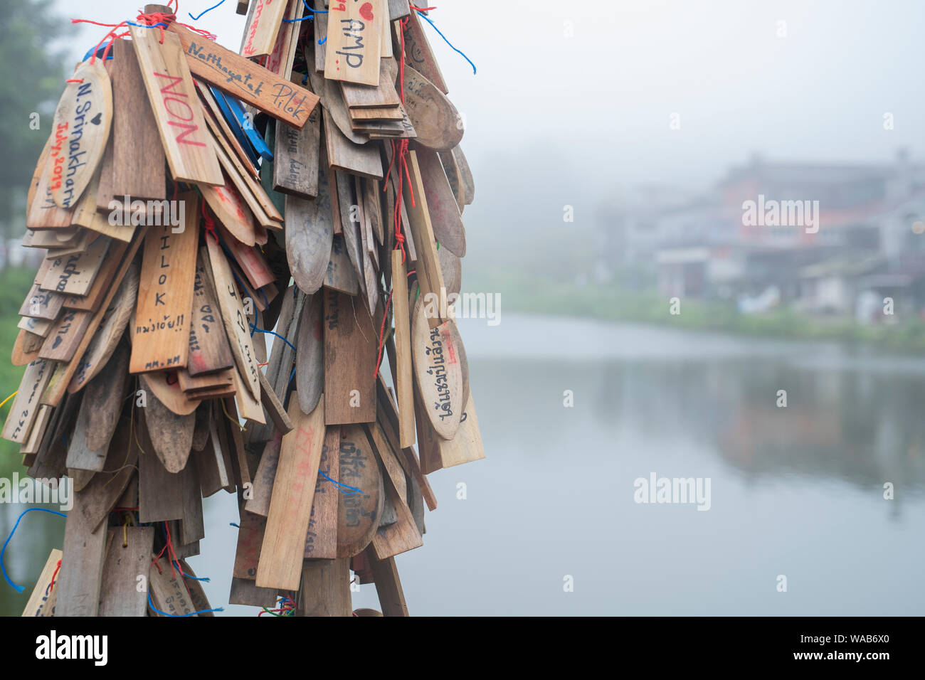 The Traditional wooden wishing plaques in pilok mine. It is one of the ...
