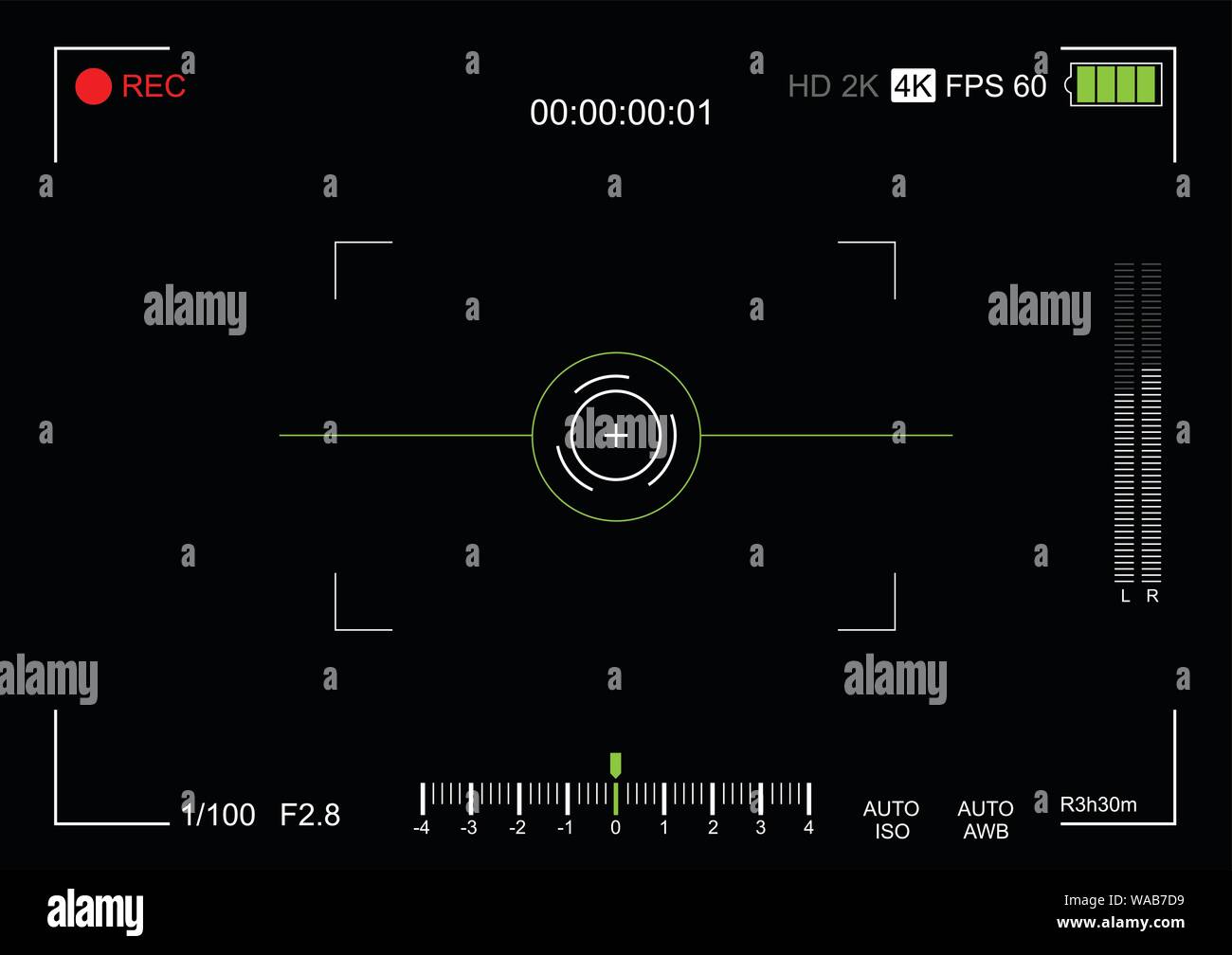 Camera viewfinder. Viewfinder camera recording. Video screen on a black ... Camera viewfinder. Viewfinder camera recording. Video screen on a black ...