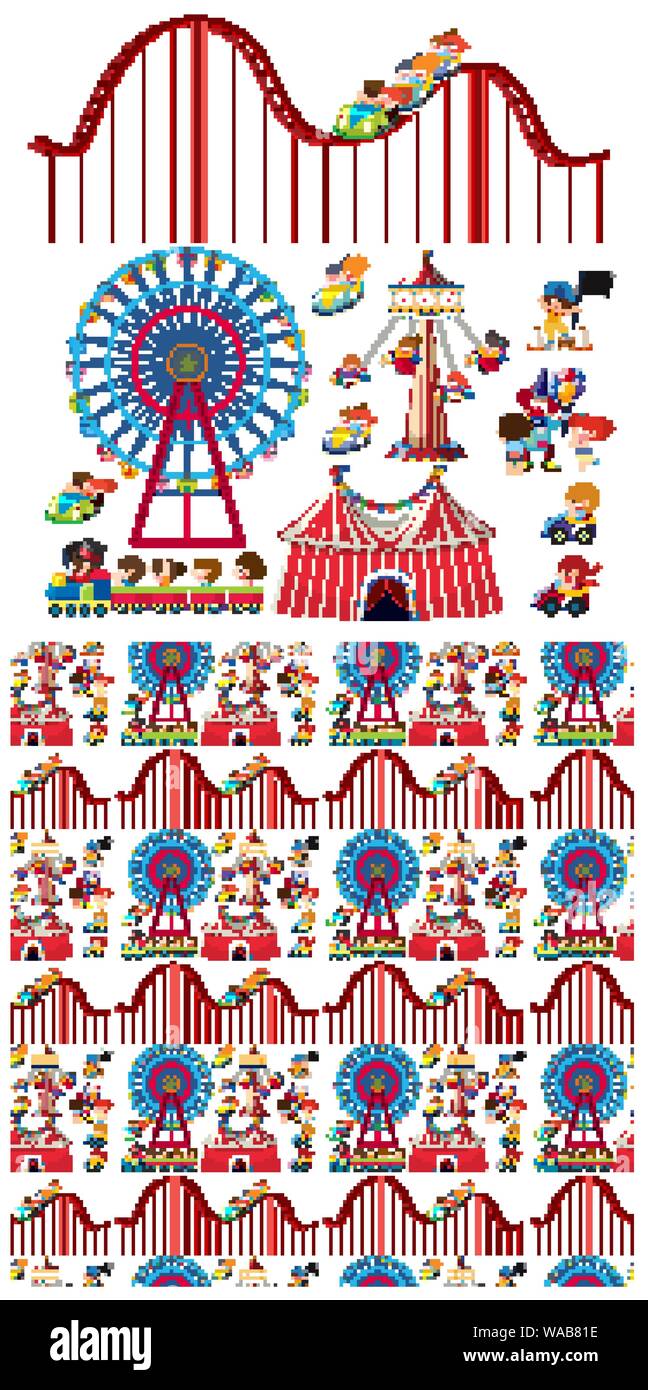 Seamless background design with kids and circus rides illustration ...