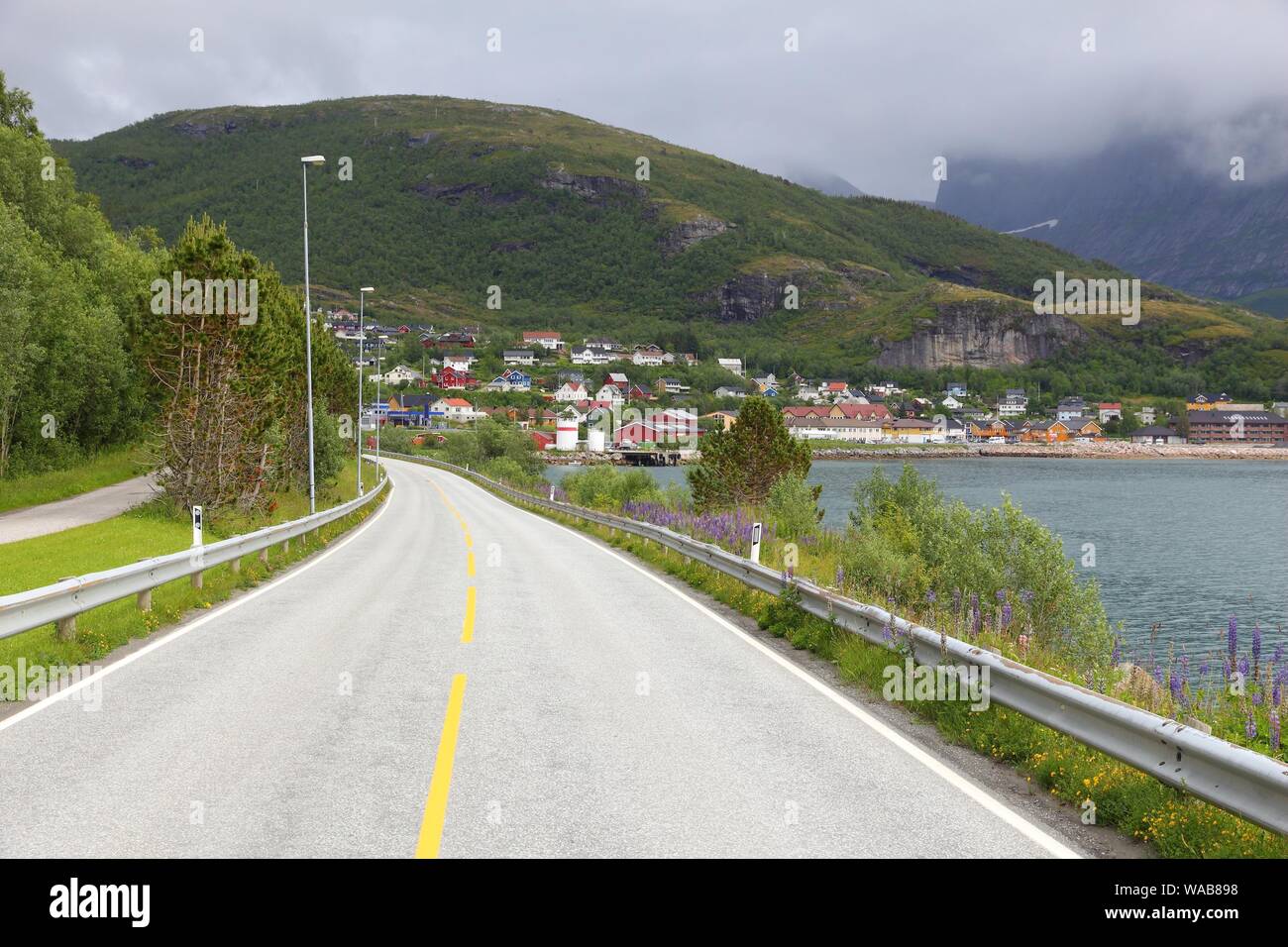 Norway landscape - coast view with road to town of Ornes in ...