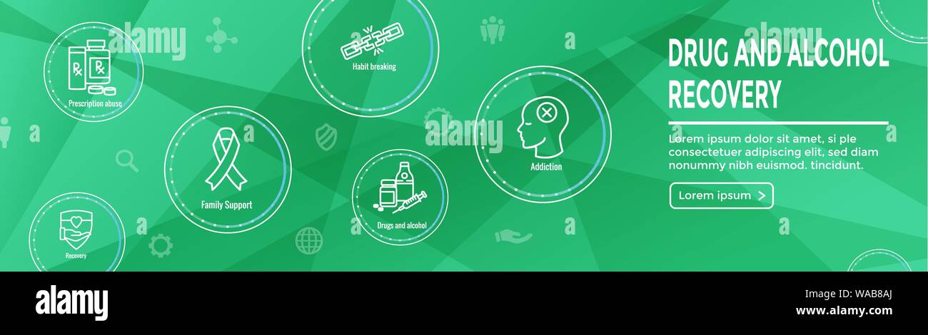Drug & Alcohol Dependency Icon Set and Web Header Banner Stock Vector ...