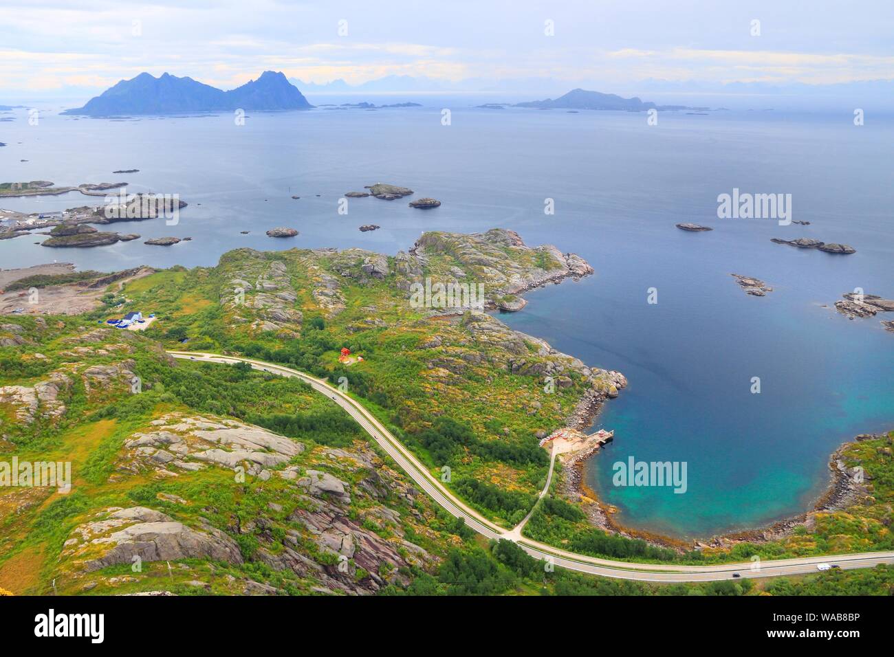 Norway landscape - aerial view of Lofoten coast and National Tourist ...