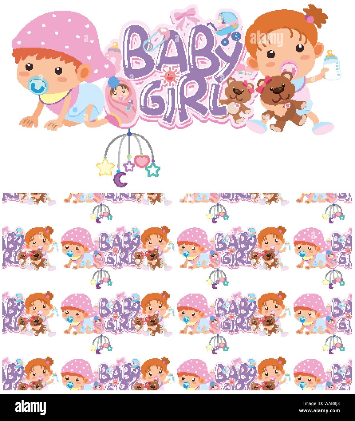 Seamless background design with baby girls illustration Stock Vector ...