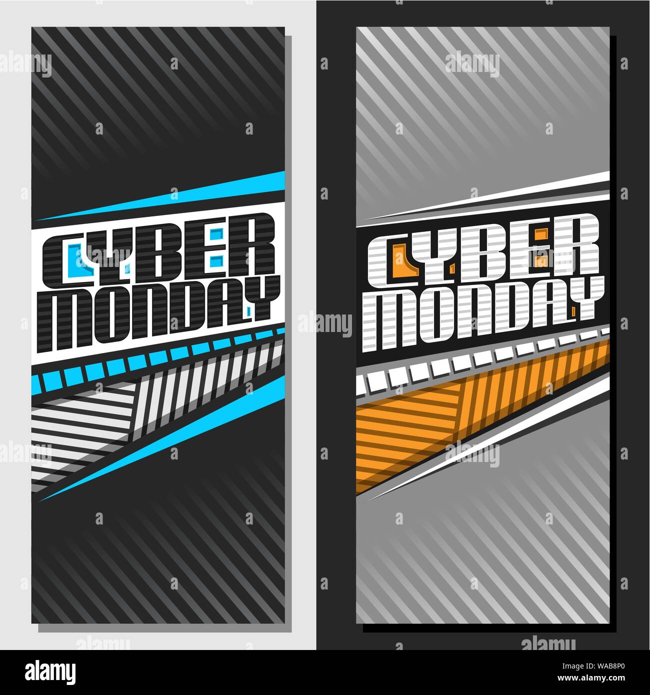 Vector vertical banners for Cyber Monday, grey futuristic flyers with ...