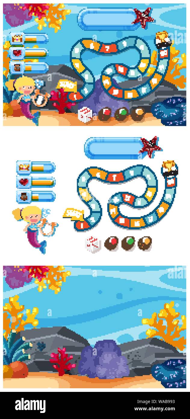 Game template set with underwater background illustration Stock Vector ...