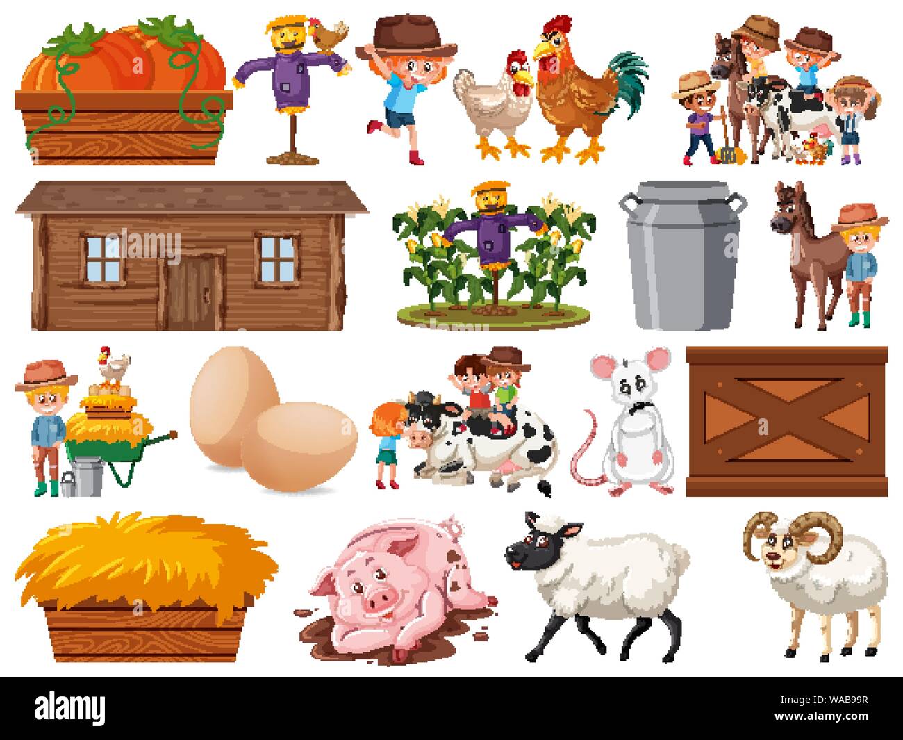 Large set of isolated farm objects illustration Stock Vector Image ...