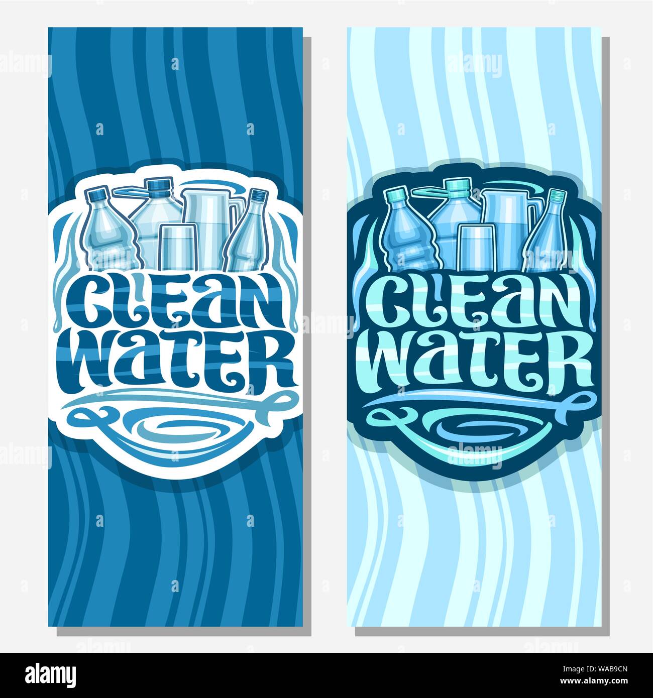 Vector banners for Clean Water, leaflets with variety glass and plastic ...