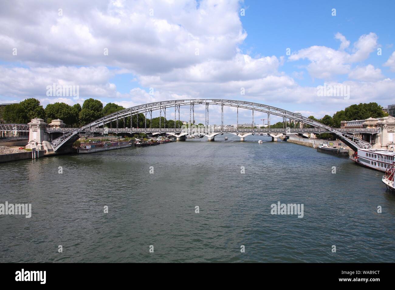 Rail bridge in Paris, France. Seine river. Viaduc d'Austerlitz bridge ...